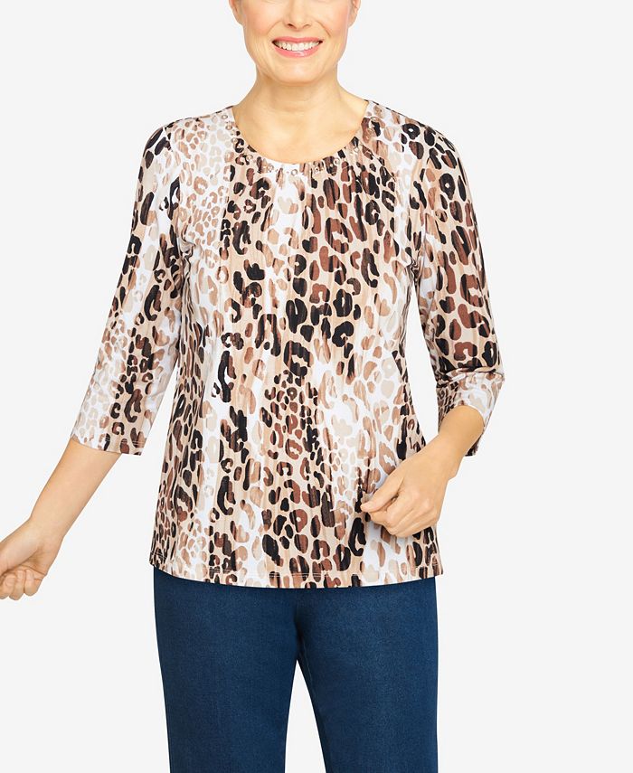 Alfred Dunner Petite Size Key Items Animal Print Embellished Neck Top ...