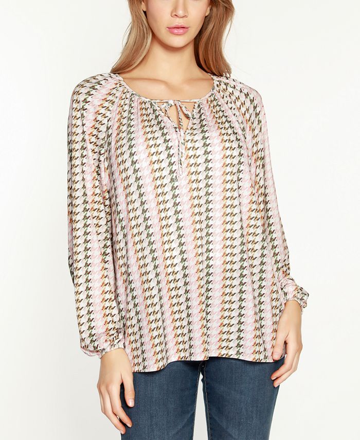 Belldini Women's Black Label Houndstooth Peasant Top - Macy's