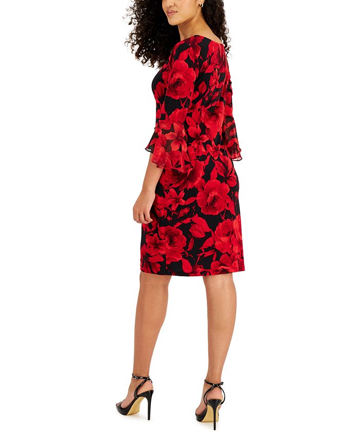 Connected Petite Printed Round-Neck Side-Tab Dress - Macy's