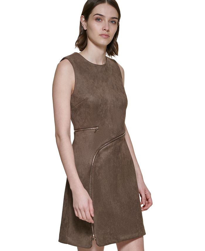 DKNY Zipper-Trim Faux-Suede Sheath Dress - Macy's