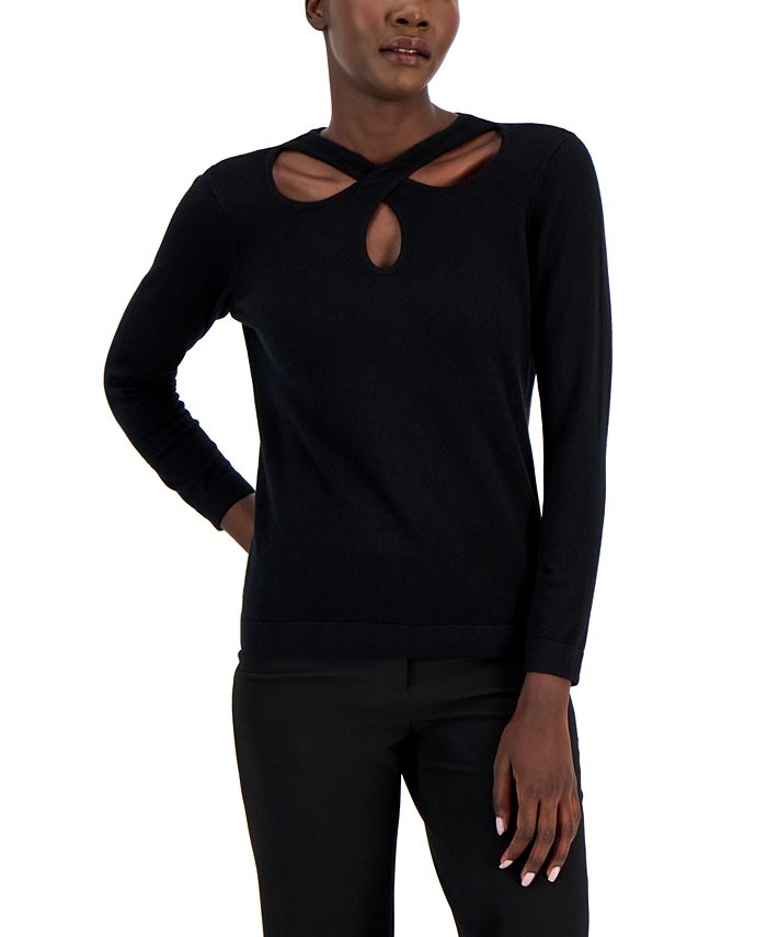 Anne Klein Women's Crossover-Neckline Long-Sleeve Top - Macy's