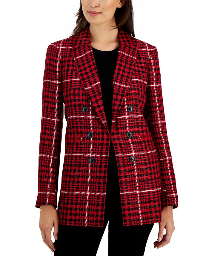 Tahari ASL Women's Houndstooth Faux-Double-Breasted Jacket - Macy's