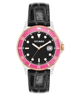 Steve Madden Women's Analog Black Croco Pattern Faux Leather Watch ...