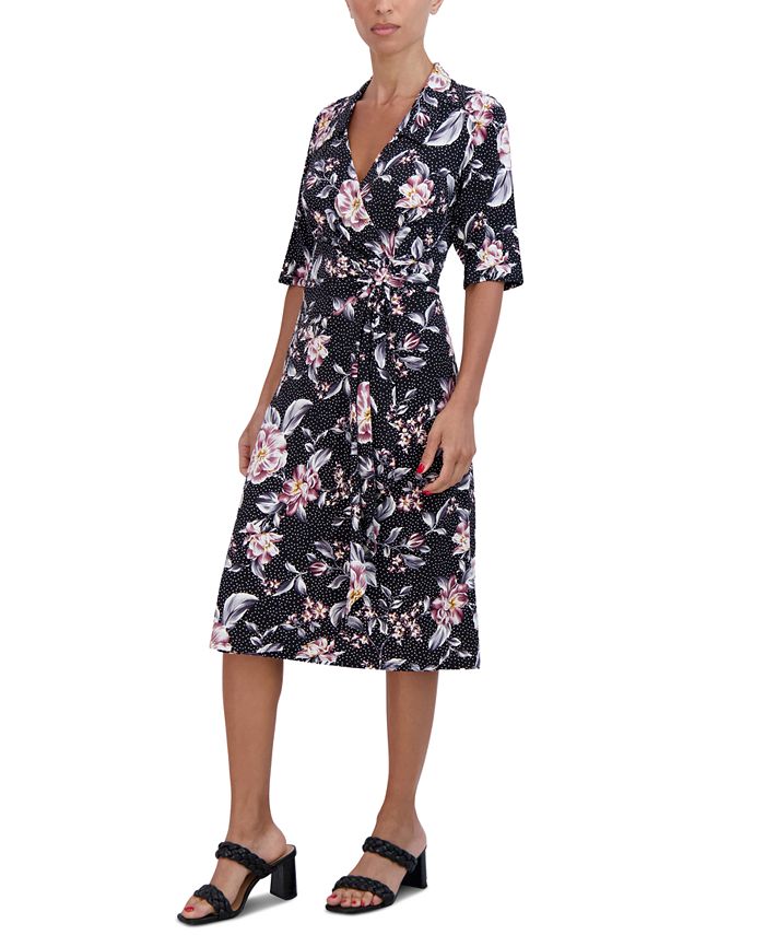 Robbie Bee Petite V-Neck Short-Sleeve A-Line Midi Dress - Macy's