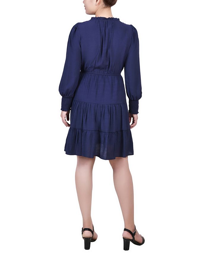 NY Collection Women's Long Sleeve Tiered Dress with Ruffled Neck ...
