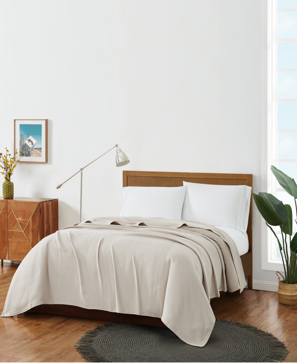 Frye Cotton Woven Blanket  Full/Queen - Beige