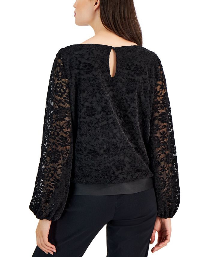 Tahari ASL Women's Chenille Long-Sleeve Lace Blouse - Macy's