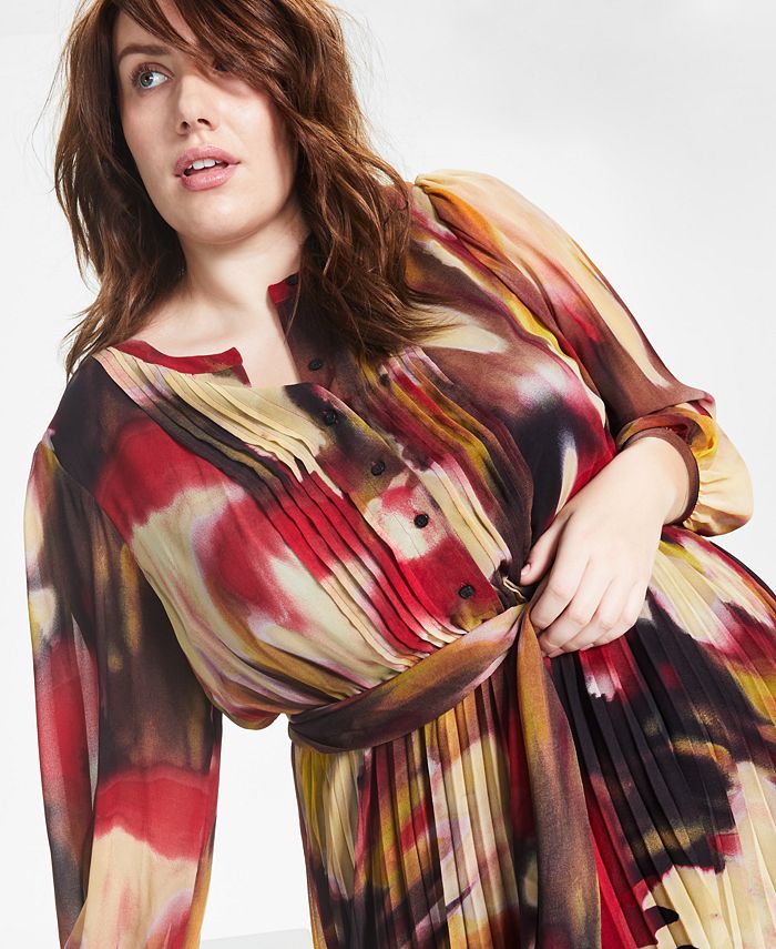 Calvin Klein Plus Size Abstract-Print Pleated Dress - Macy's