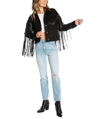 Juicy Couture Faux Suede Fringed Trucker Jacket - Macy's