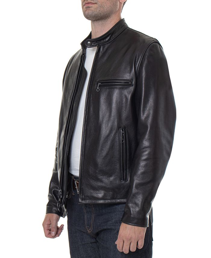 Schott NYC Men's Slim-Fit Cafe Racer Leather Jacket - Macy's