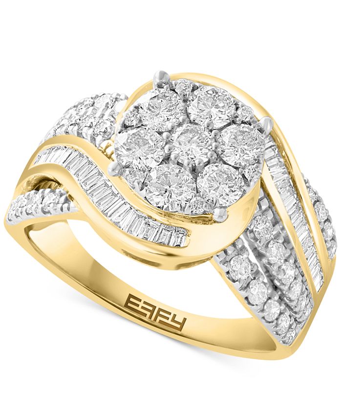 EFFY Collection EFFY® Diamond Baguette & Round Cluster Swirl Ring (1-3/ ...
