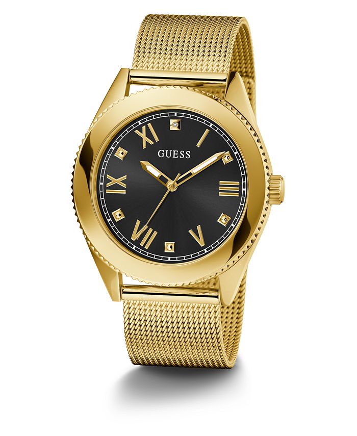 GUESS Men's Gold-Tone Stainless Steel Mesh Bracelet Watch 44mm - Macy's