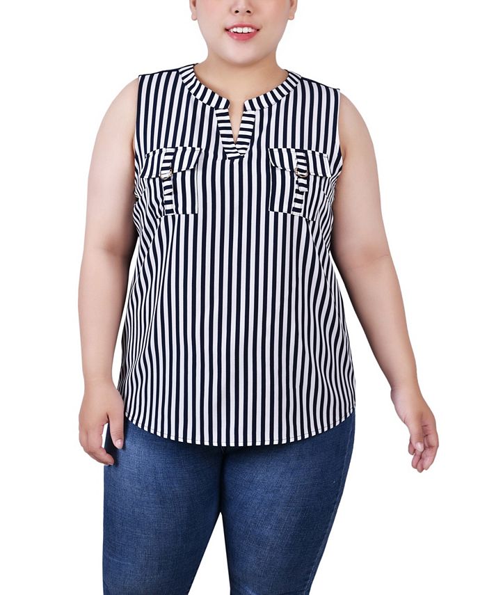 NY Collection Plus Size Sleeveless Y-neck Combo Blouse - Macy's