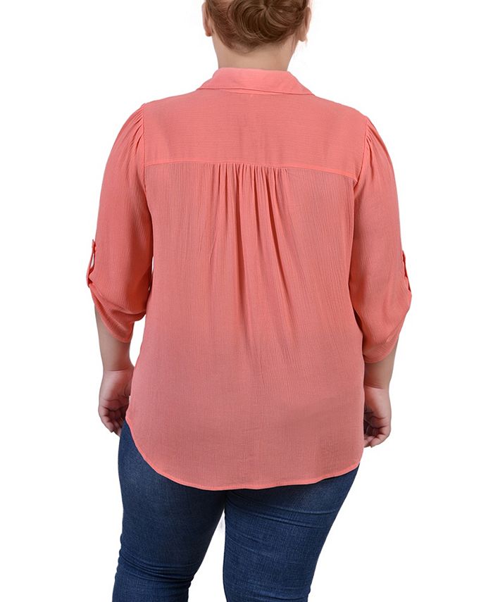 NY Collection Plus Size 3/4 Sleeve Gauze Blouse - Macy's