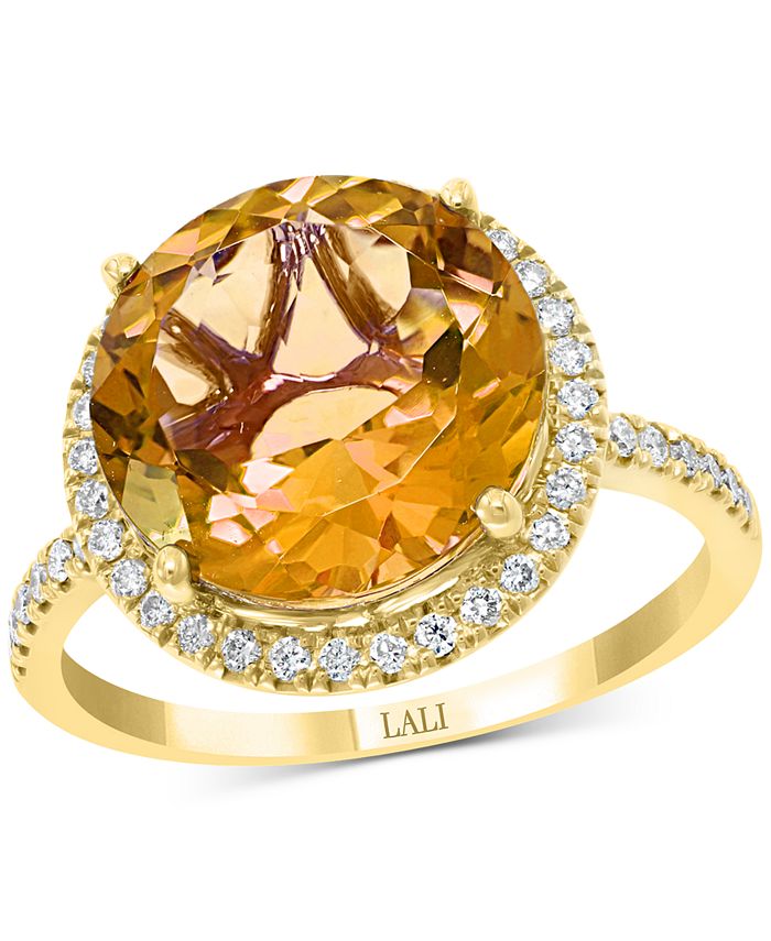 LALI Jewels Citrine (5-1/5 ct. t.w.) & Diamond (1/3 ct. t.w.) Halo Ring ...