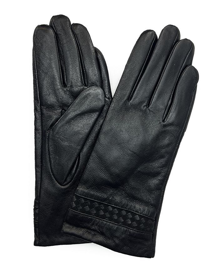 Marcus Adler Women's Woven Cuff Genuine Leather Touchscreen Glove - Macy's