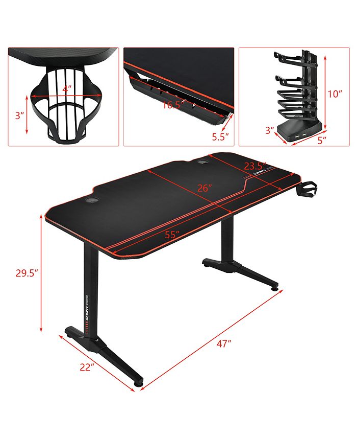 Costway 55'' Gaming Desk T-Shaped Computer Desk w/Full Desk Mouse Pad ...