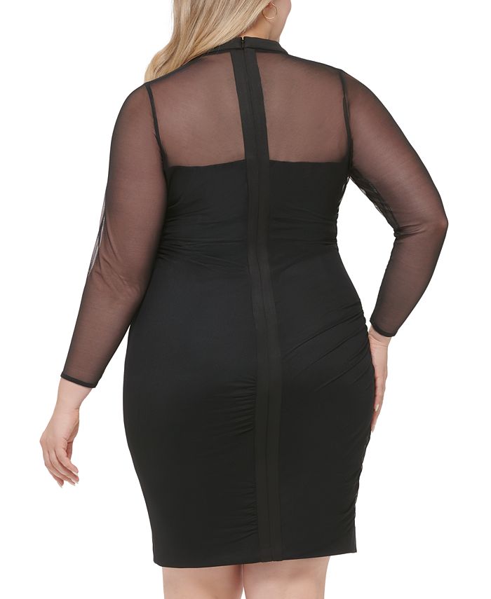 Calvin Klein Plus Size Side-Ruched Sheer-Sleeve Sheath Dress - Macy's