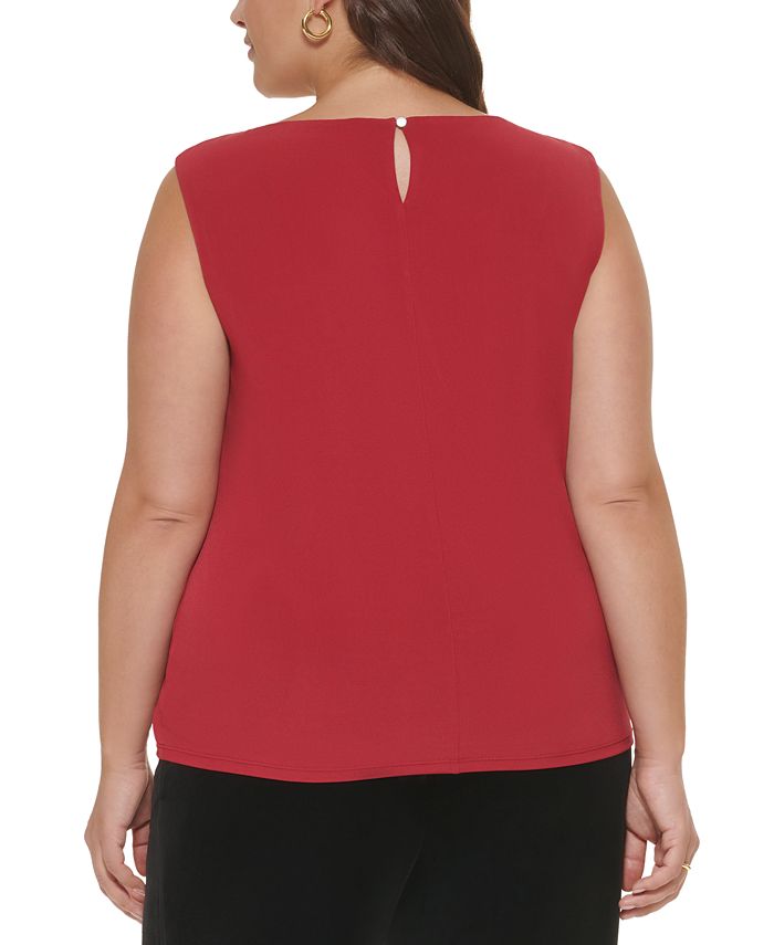 Calvin Klein Plus Size Sleeveless Pleat-Neck Top - Macy's