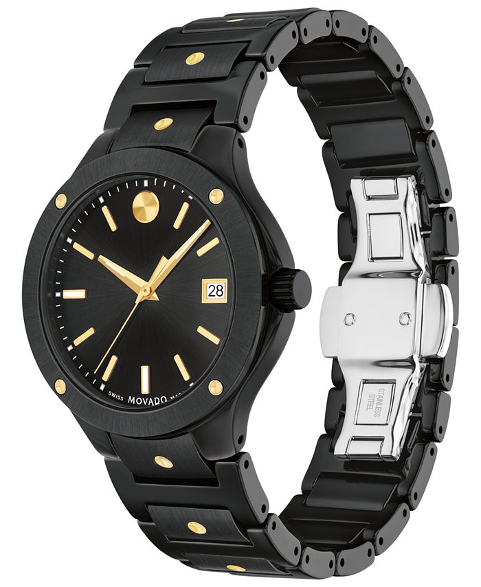 Movado Women's Se Swiss Quartz Black Ceramic Yellow PVD Bracelet Watch ...