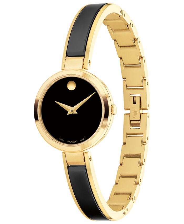 Movado Women's Moda Swiss Quartz Black Ceramic Yellow PVD Bangle Watch ...