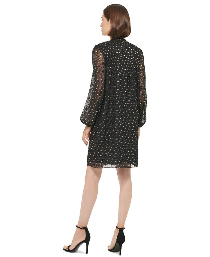 DKNY Metallic Pleated Chiffon Shift Dress - Macy's