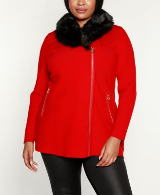 Belldini Black Label Plus Size Faux-Fur-Trim Cardigan - Macy's
