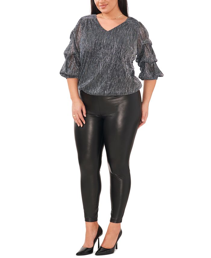 MSK Plus Size Metallic Tiered-Sleeve V-Neck Top - Macy's