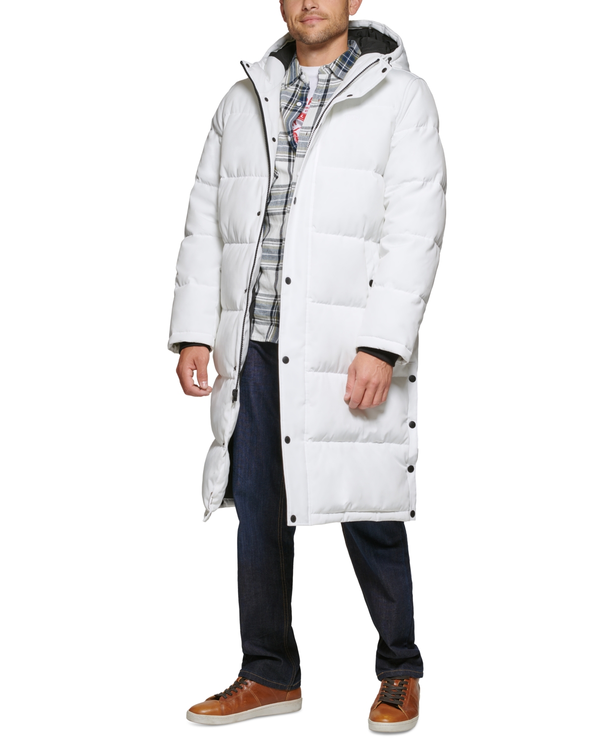 Levis Mens Quilted Extra Long Parka Jacket - White