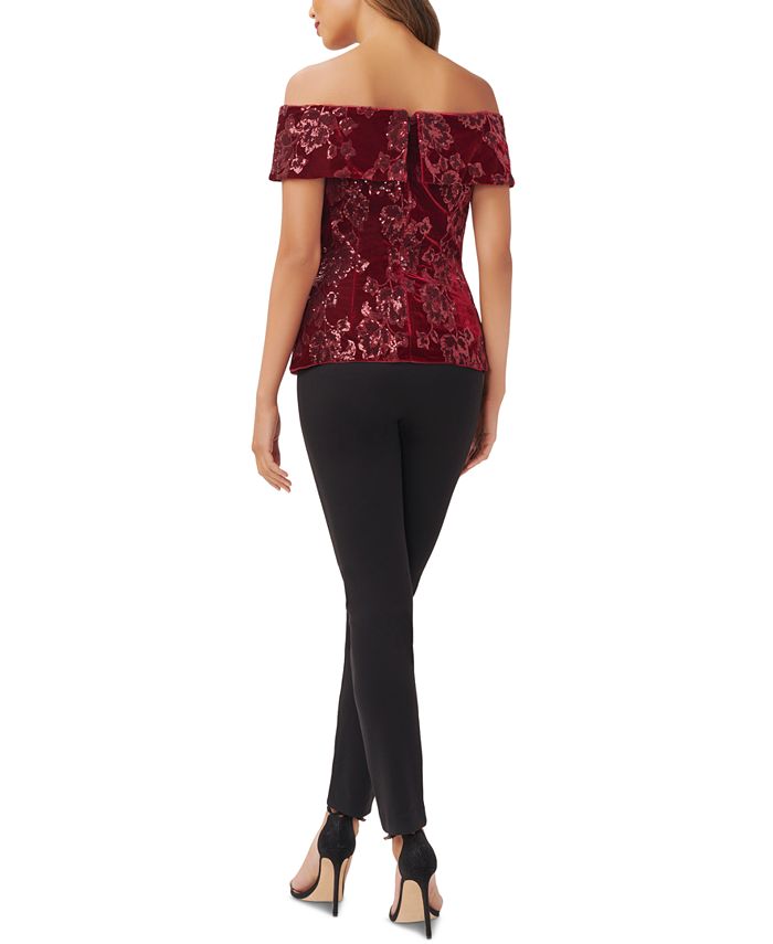 Adrianna Papell Women's Sequined Velvet Off-The-Shoulder Top - Macy's