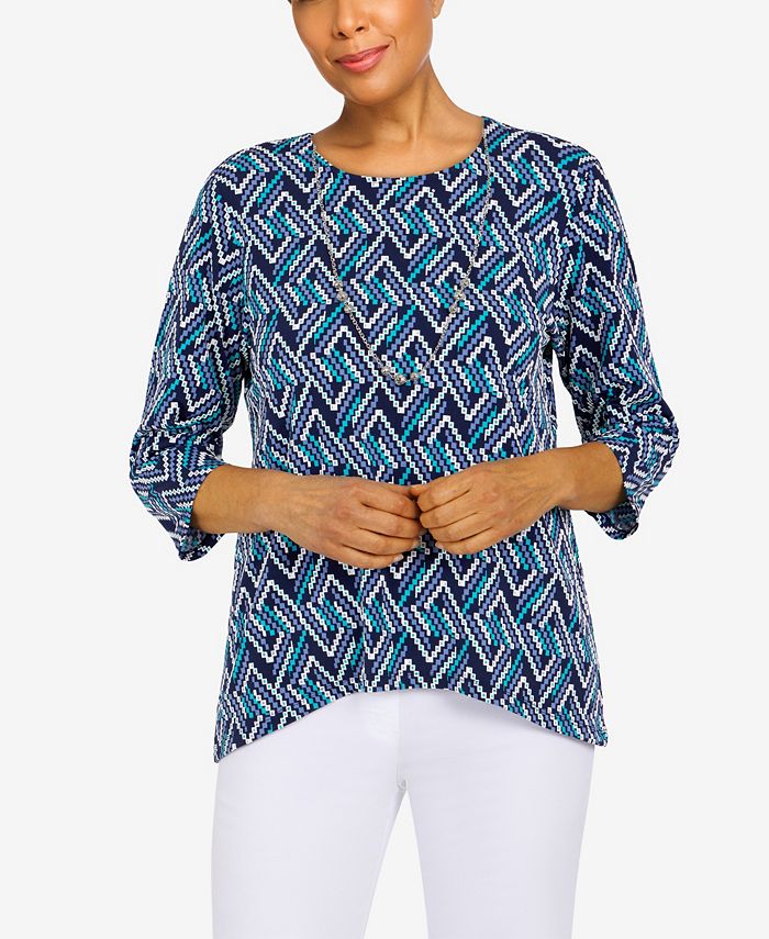 Alfred Dunner Women's Classics Geometric Puff Print Top with Detachable ...