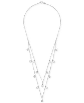 Wrapped™ Diamond Cluster & Polished Dangle Disc 18" Layered Necklace (1 ...