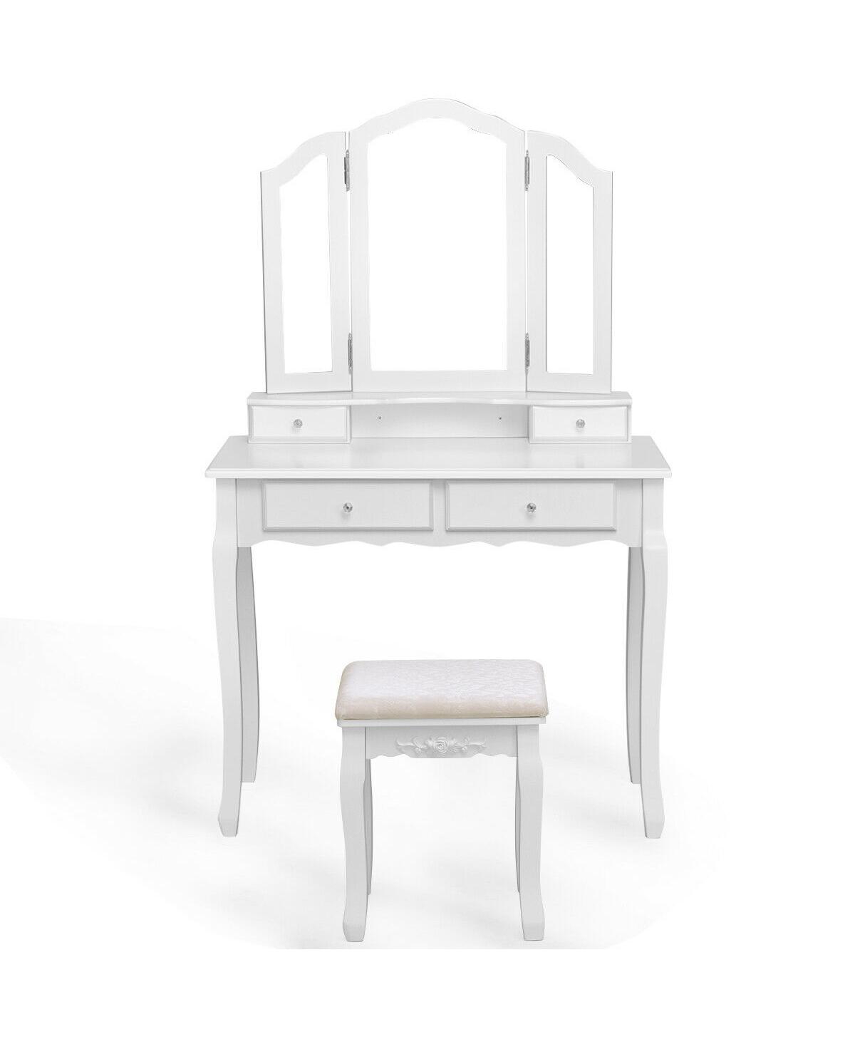 Click here for Costway Makeup Table Stool Set Tri Folding Mirror... prices