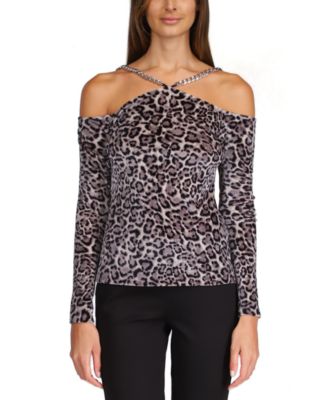 MICHAEL Michael Kors Women's Printed Velvet Chain Cold-Shoulder Top ...