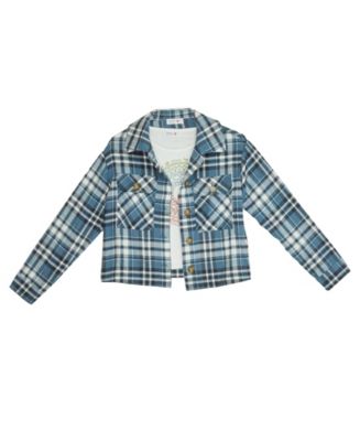 Beautees Big Girls Plaid Shacket with Pockets and Screen T-shirt Set ...