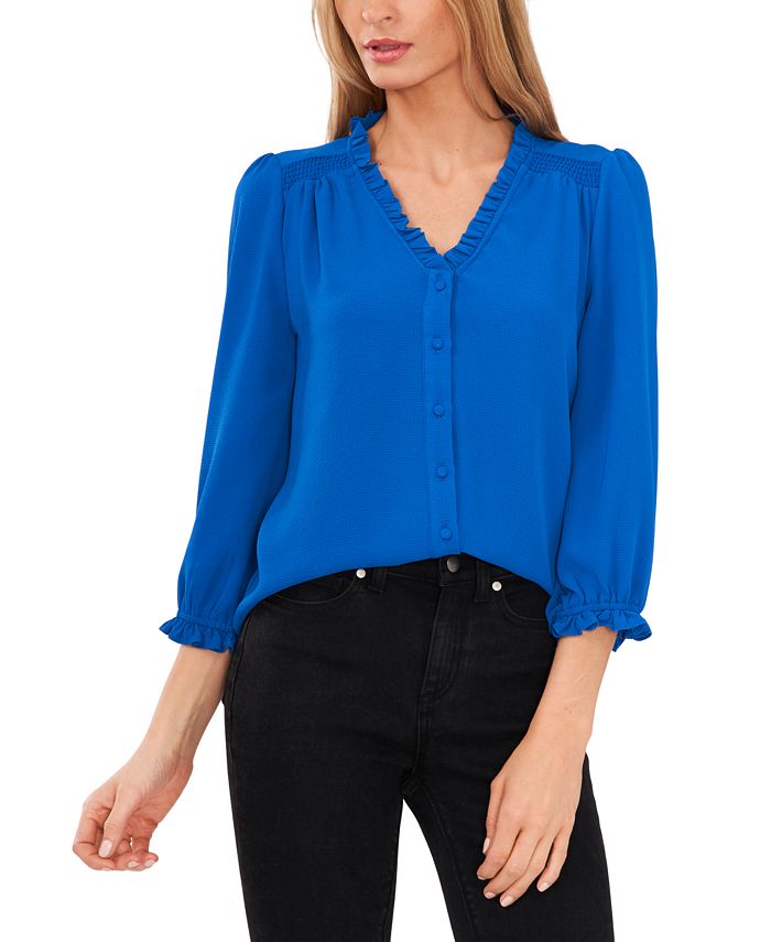 CeCe Women's Ruffled Button-Front Elbow Sleeve Blouse - Macy's