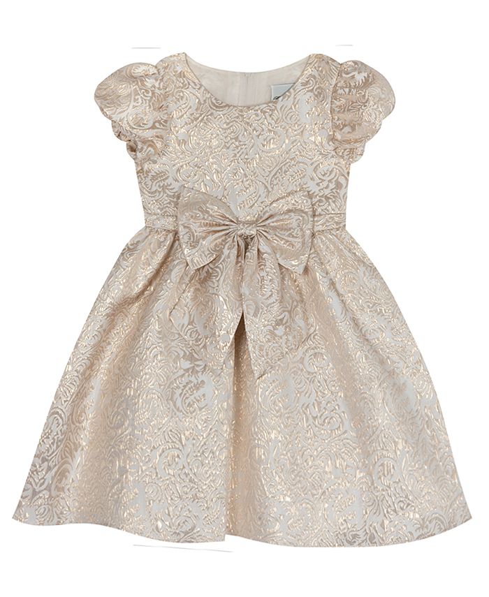 Rare Editions Toddler Lurex Brocade Puff Sleeve Dress with Bow - Macy's