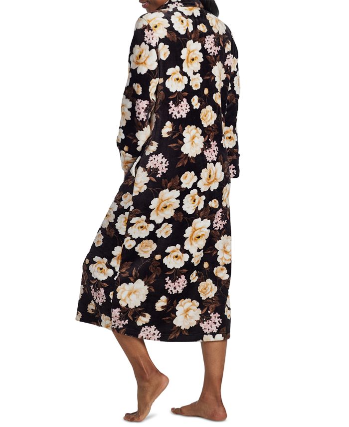 Miss Elaine Petite Floral-Print Long-Sleeve Zip-Up Robe - Macy's