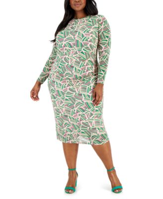 Kasper Plus Size Printed Long-Sleeve Sheath Dress & Reviews - Dresses ...