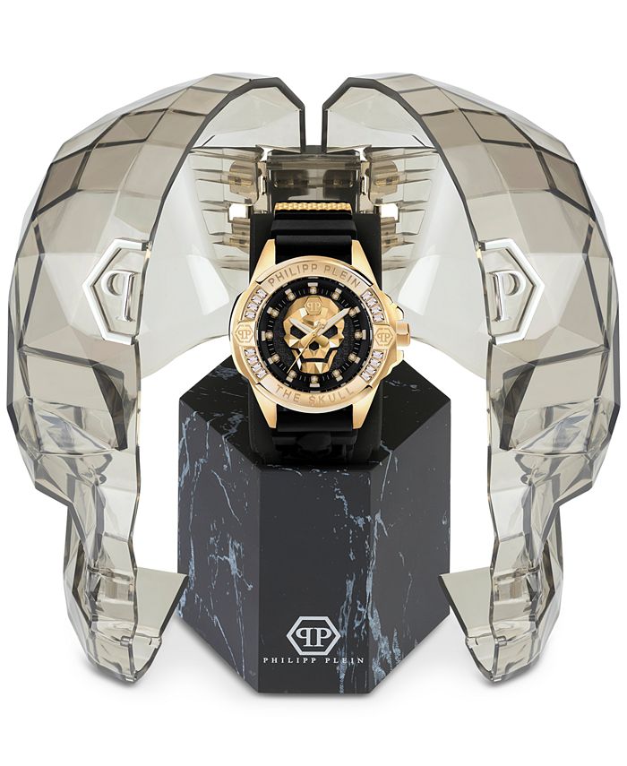 Philipp Plein Men's The $kull Black Silicone Strap Watch 41mm - Macy's
