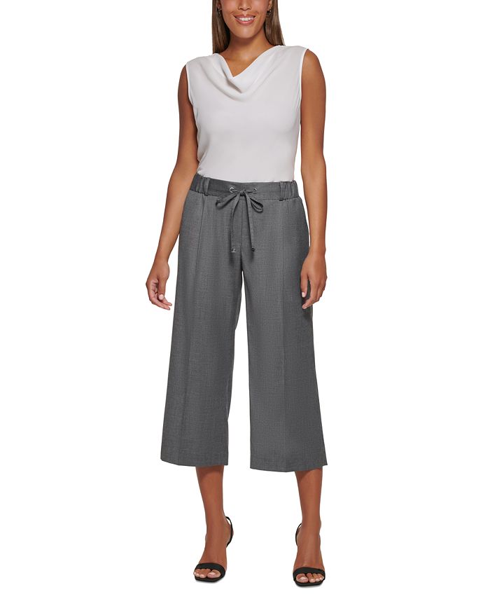 Calvin Klein Petite Drawstring Wide-Leg Capri Pants - Macy's