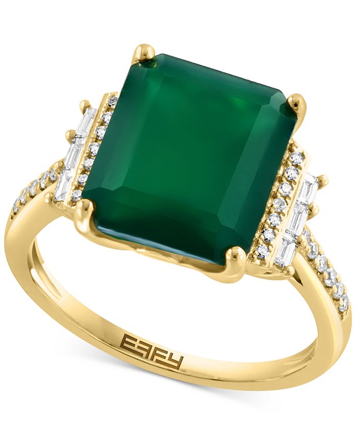 EFFY Collection EFFY® Green Onyx & Diamond (1/5 ct. t.w.) Ring in 14k ...