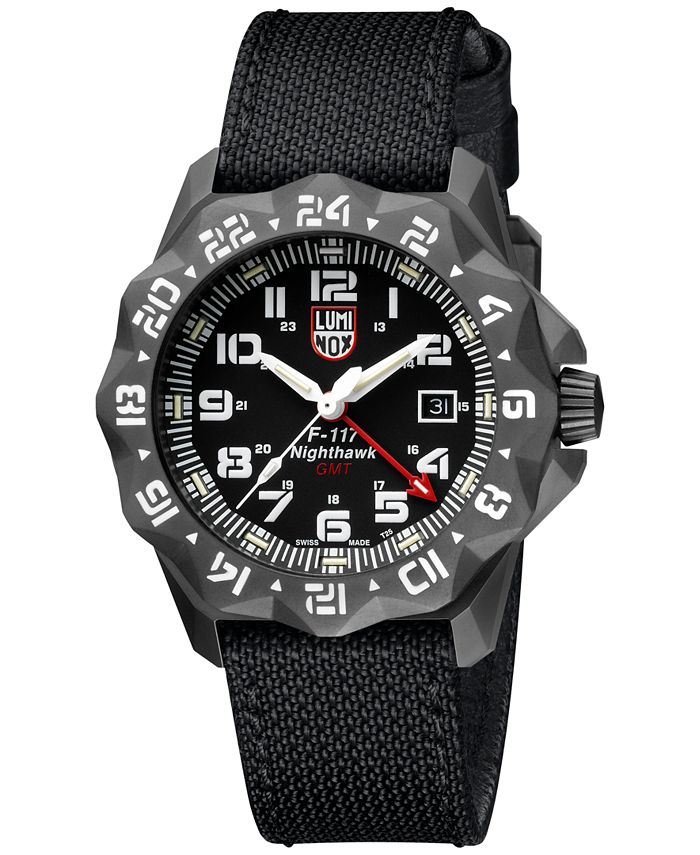 Luminox Men's Swiss F-11 Nighthawk Pilot GMT Black Kevlar Strap Watch ...