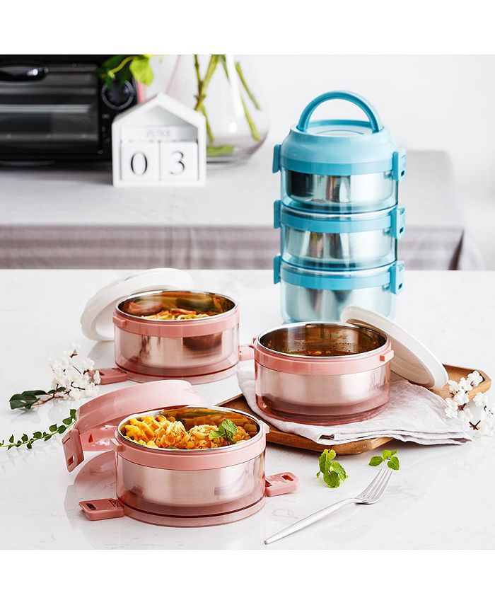Lille Home 75OZ Stainless Steel Stackable Compartment Lunch Box With ...