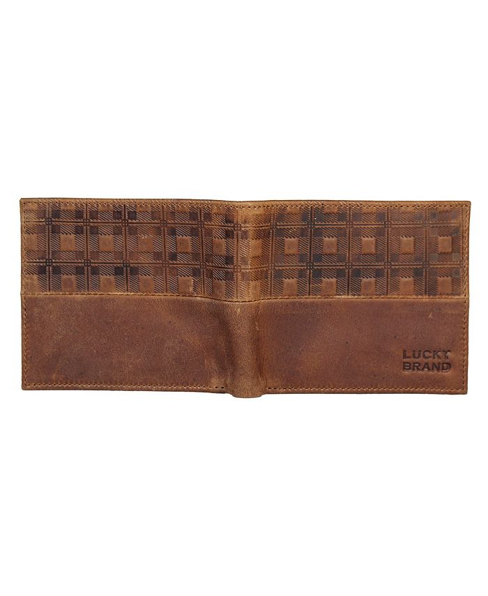 Lucky Brand Men's Plaid Embossed Leather Bifold Wallet - Macy's