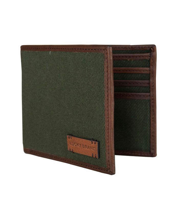 Lucky Brand Men's Canvas with Leather Trim Bifold Wallet - Macy's