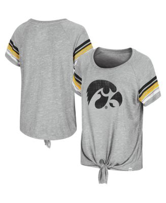 Women's Colosseum Heathered Gray Iowa Hawkeyes Boo You Raglan Knotted T ...