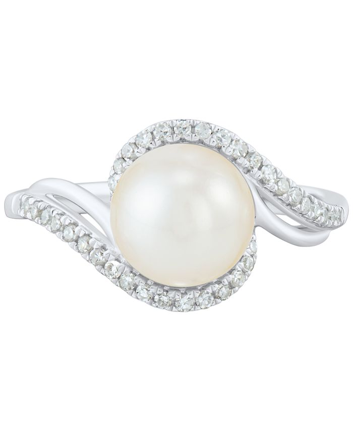 Honora Cultured Freshwater Pearl (8mm) & Diamond (1/5 ct. t.w.) Swirl ...