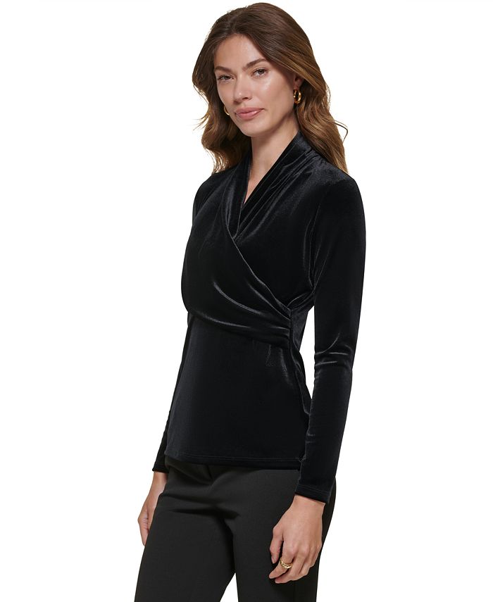 DKNY Women's Velvet Novelty Long-Sleeve V-Neck Wrap Top - Macy's
