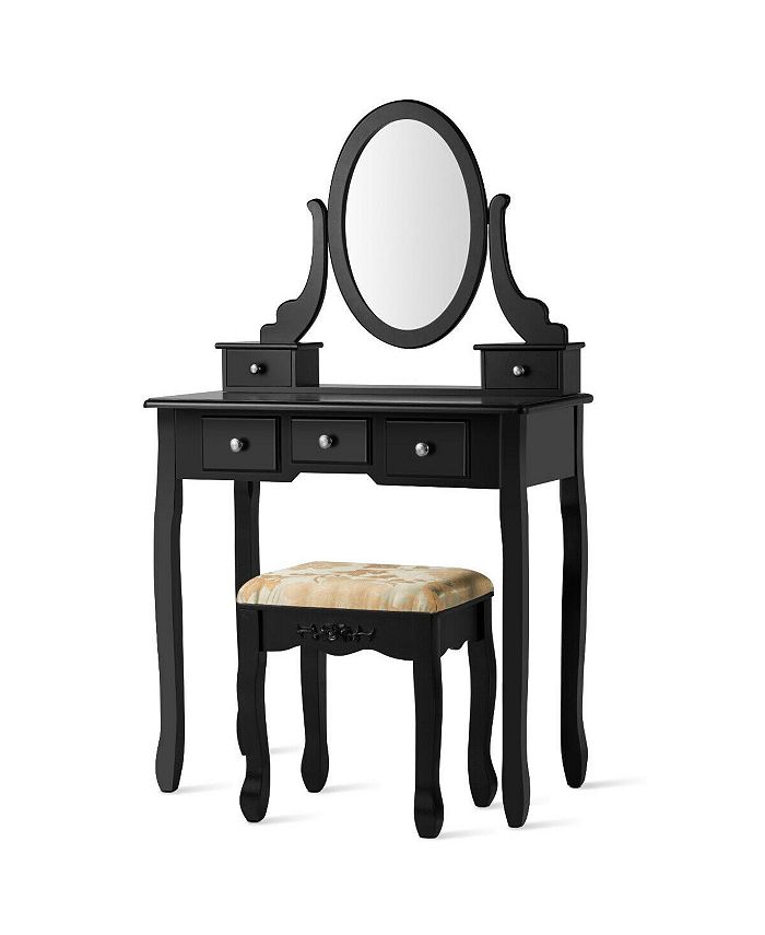 Costway Vanity Table Dressing Table 5 Make Up Table Stool - Macy's